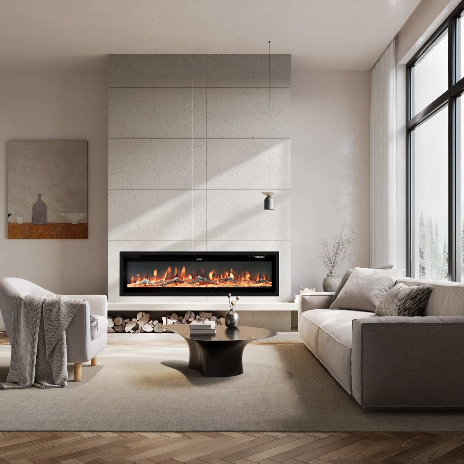 40/50/60 Inch Insert/Wall Mounted LED Electric Fireplace with 12 Flame ...